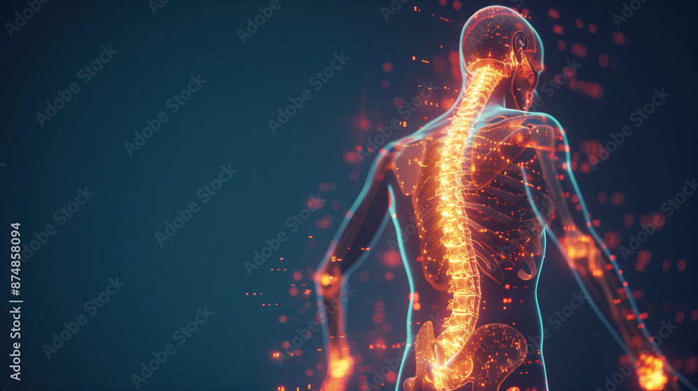 Holographic Human Body X-ray with Glowing Outlines, Pulsing Highlights ...