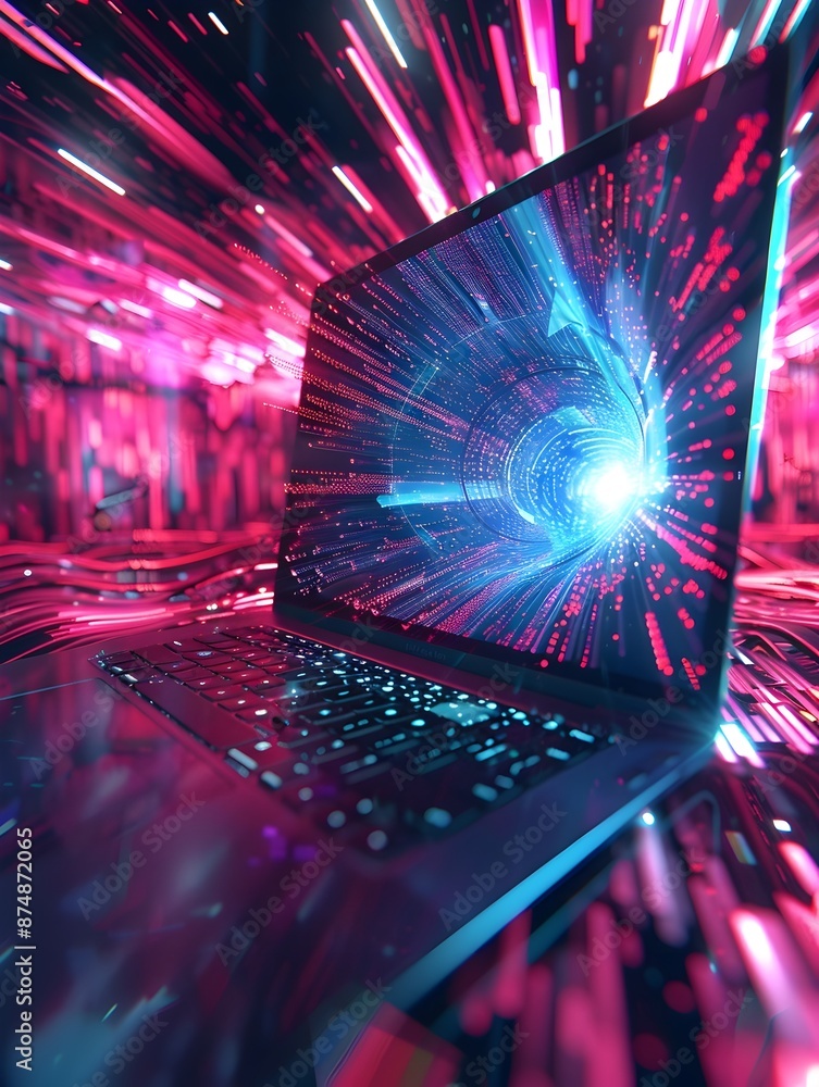 Laptop Enveloped in a Vortex of Data Binary and Surreal Visuals Stock ...