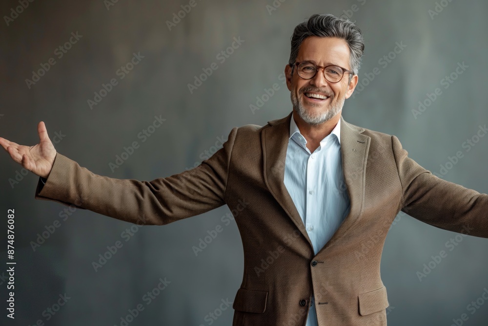 A friendly and approachable man dressed in a brown blazer is smiling ...