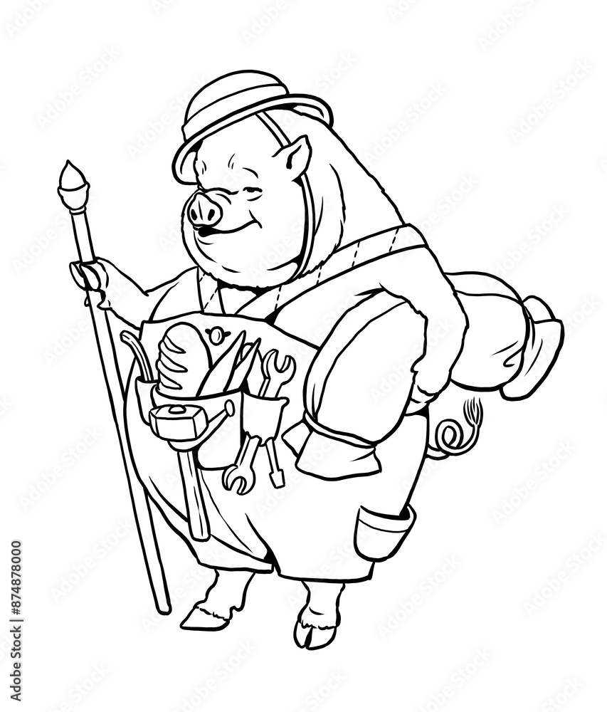 Funny pig to color in. Coloring page with fairy tale character for ...