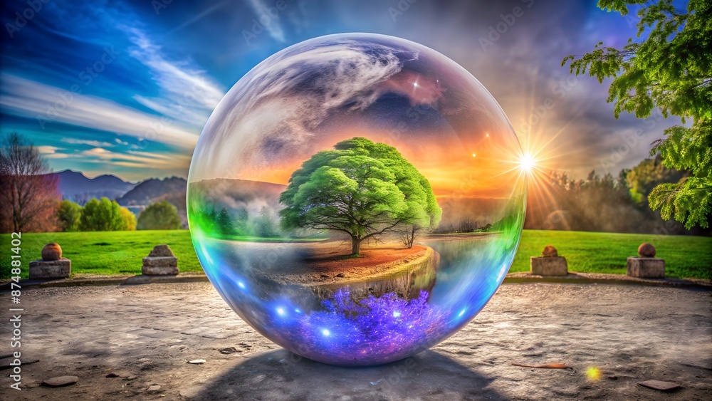 Glowing Sphere in Misty Landscape with Ethereal Light. Perfect for ...