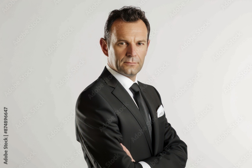 Hotel manager checking housekeeping standards, dressed in a formal suit ...