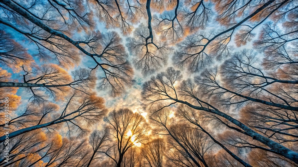 Bare, intricate, overlapping tree crowns form a mesmerizing mosaic ...