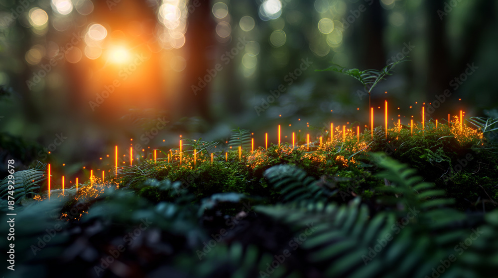 Bar chart with green up and down for positive eco-investment stock ...