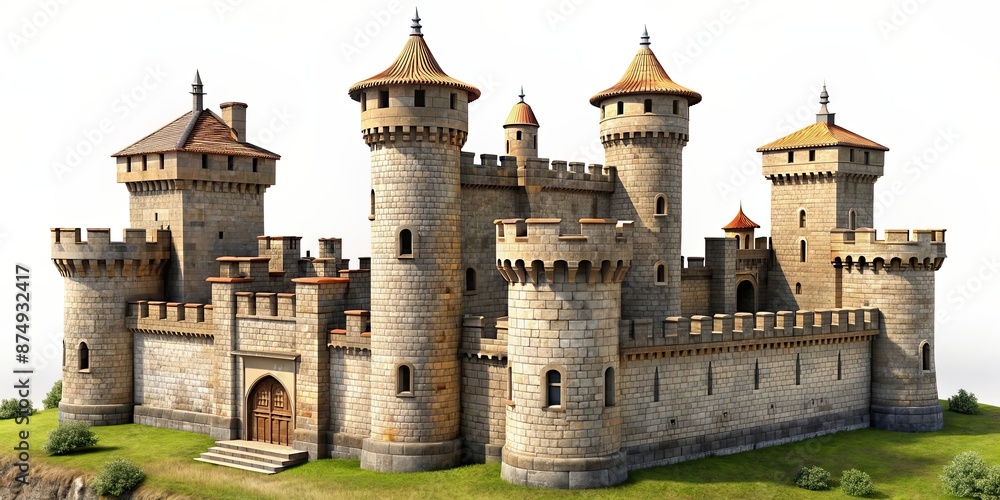 Isolated render of a medieval castle tower in different angles ...