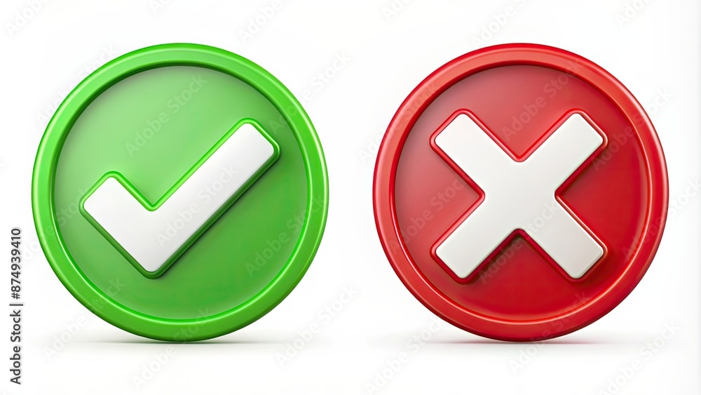 Green check mark OK and red X icons isolated on background, Green, check mark, OK, red, X, icons ...