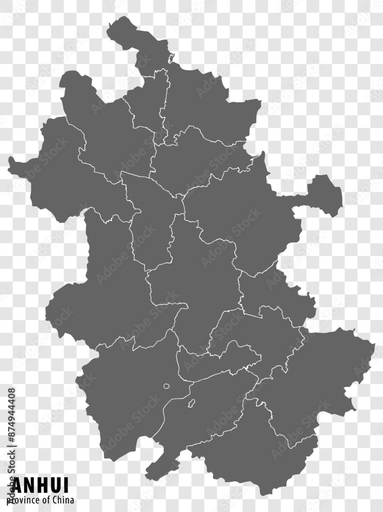 Blank map Anhui Province of China. High quality map Anhui Province with ...
