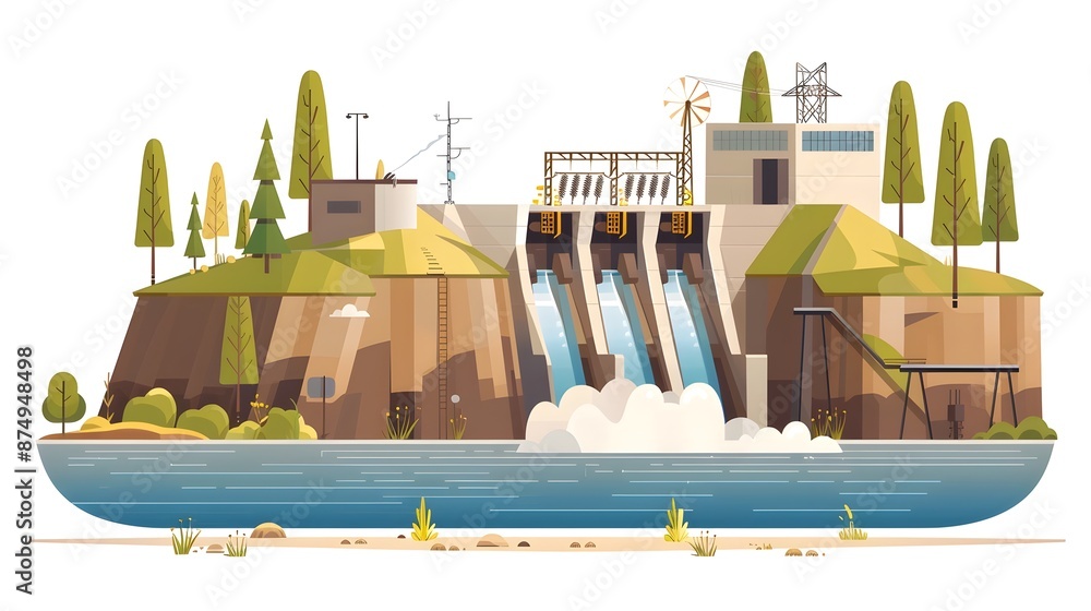 Icon of Cross-Section Diagram Showing Dam's Water Intake and Turbine ...
