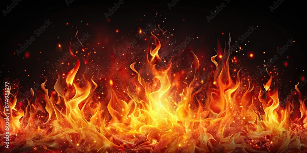 Realistic fire flames and red hot sparks flying, fire flames, realistic ...