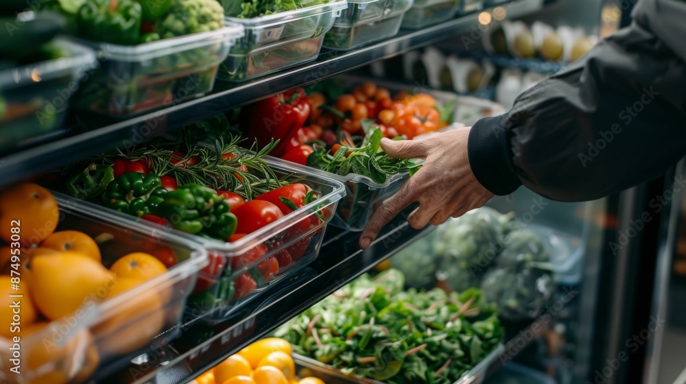 The photo shows a variety of fresh, organic vegetables in a grocery ...