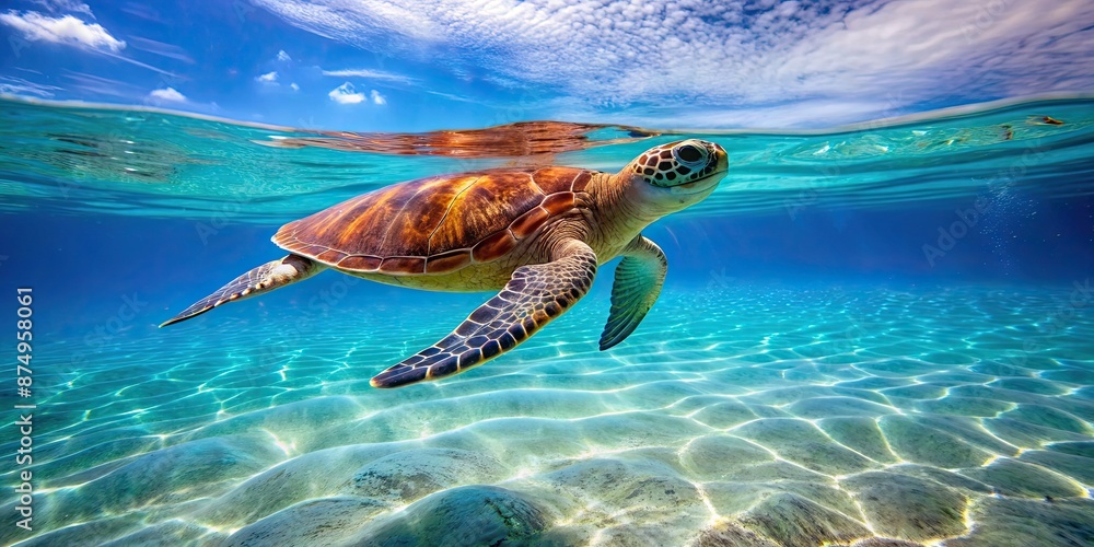 Turtle swimming in crystal clear ocean water, turtle, sea, marine life ...