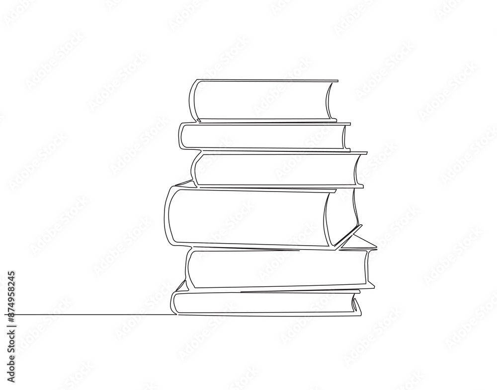 Continuous one line drawing of stack of books. One line drawing ...