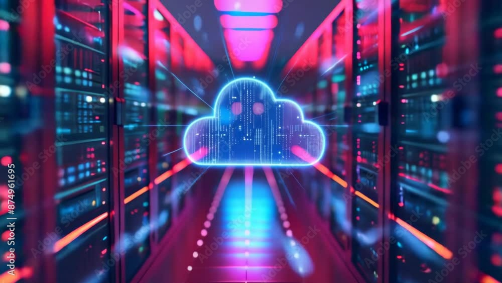 3d animation of a digital cloud in a data center. Stock Video | Adobe Stock