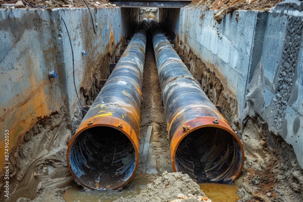 Drain Pipes Installation in Concrete Chamber for Sewerage System ...