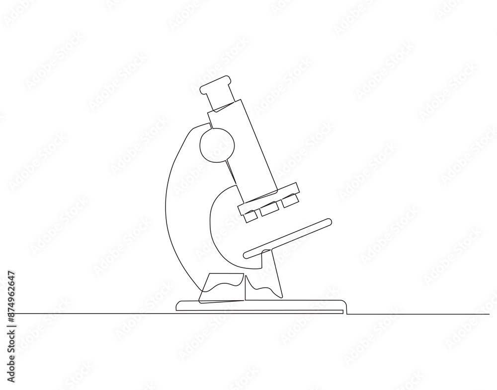 Continuous one line drawing of microscope. One line drawing ...