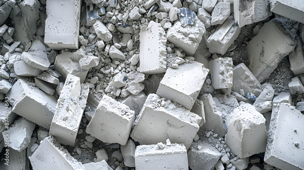 Construction waste debris - remains of white aac - autoclaved aerated ...