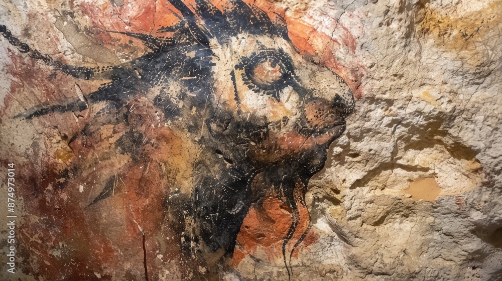Mythical creature depicted on a cave wall painting, its purpose and ...