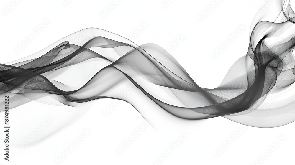 Abstract smoke waves over the white background, Black fume curves on ...