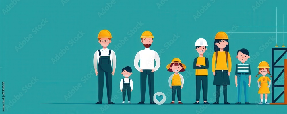 Cartoon illustration of a diverse group of construction workers ...