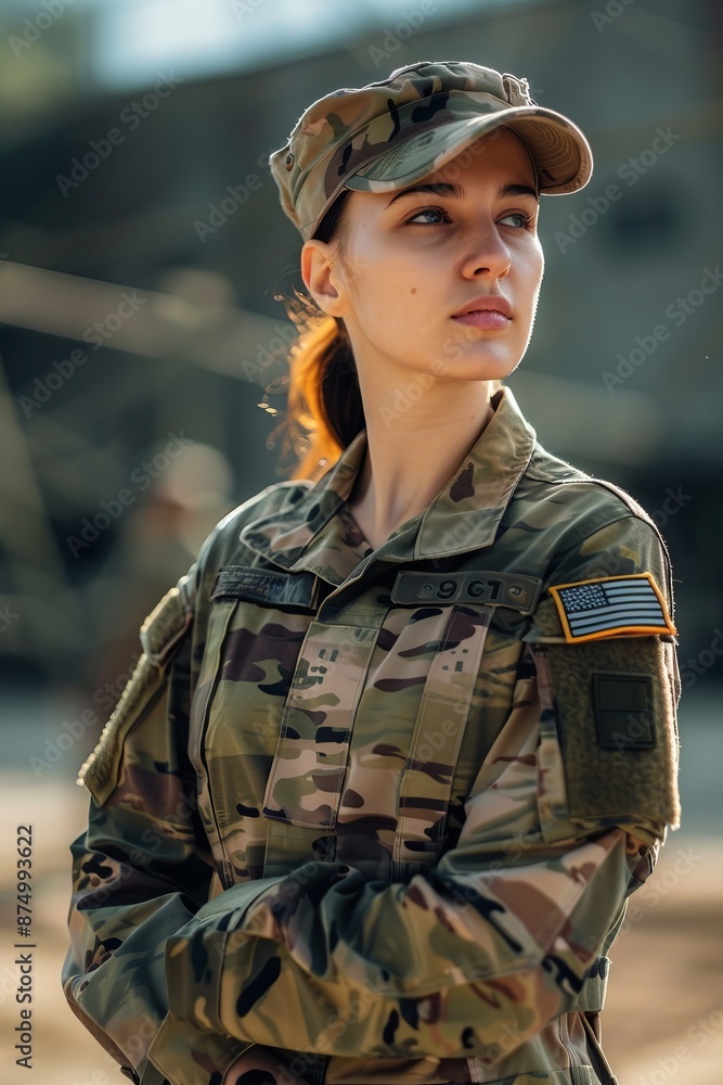 Soldier, A brave woman in military uniform standing at attention, Army ...