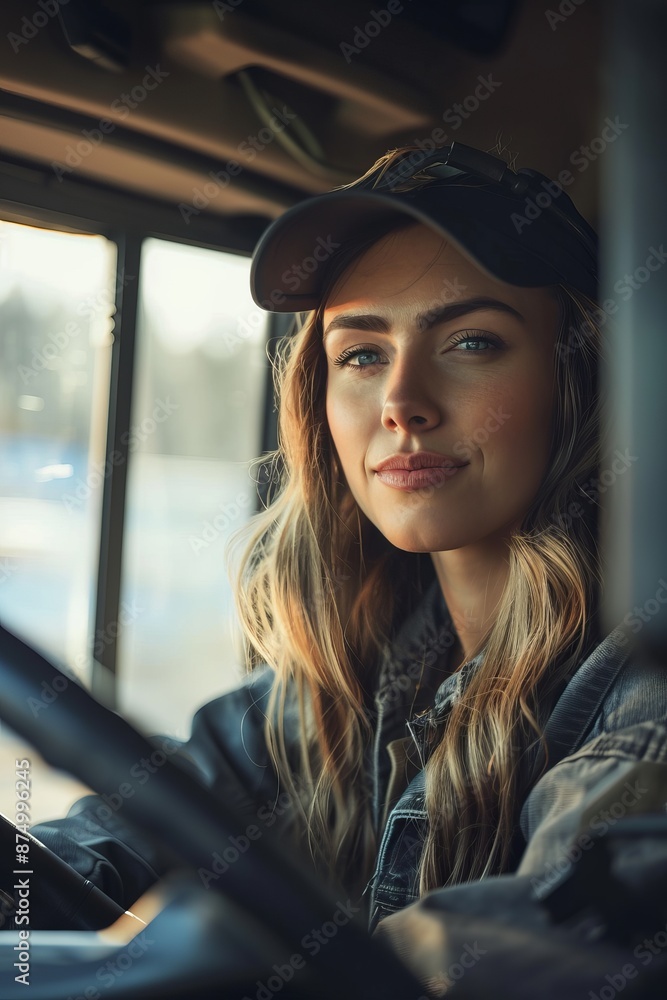 Truck Driver, A confident woman behind the wheel of a big rig, Highway ...