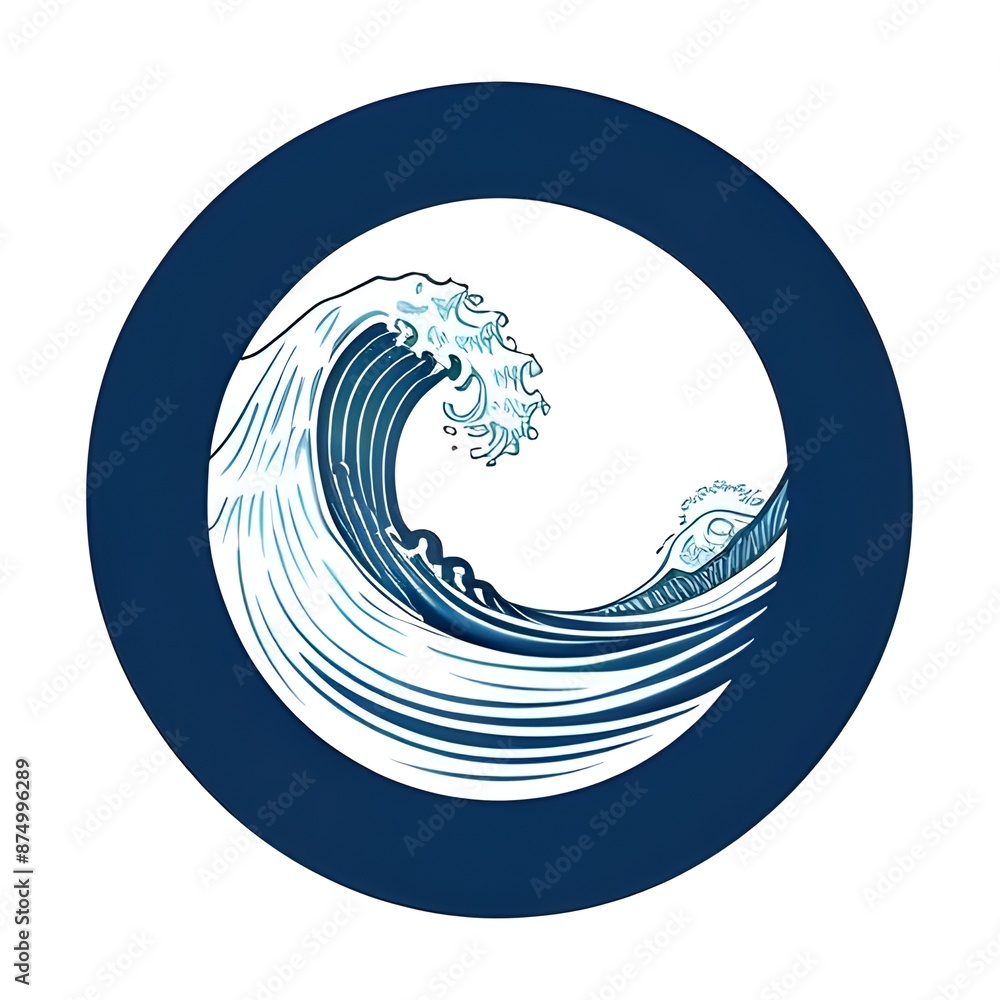 a circular vector logo featuring an ocean wave, sea, water, splash, rip ...