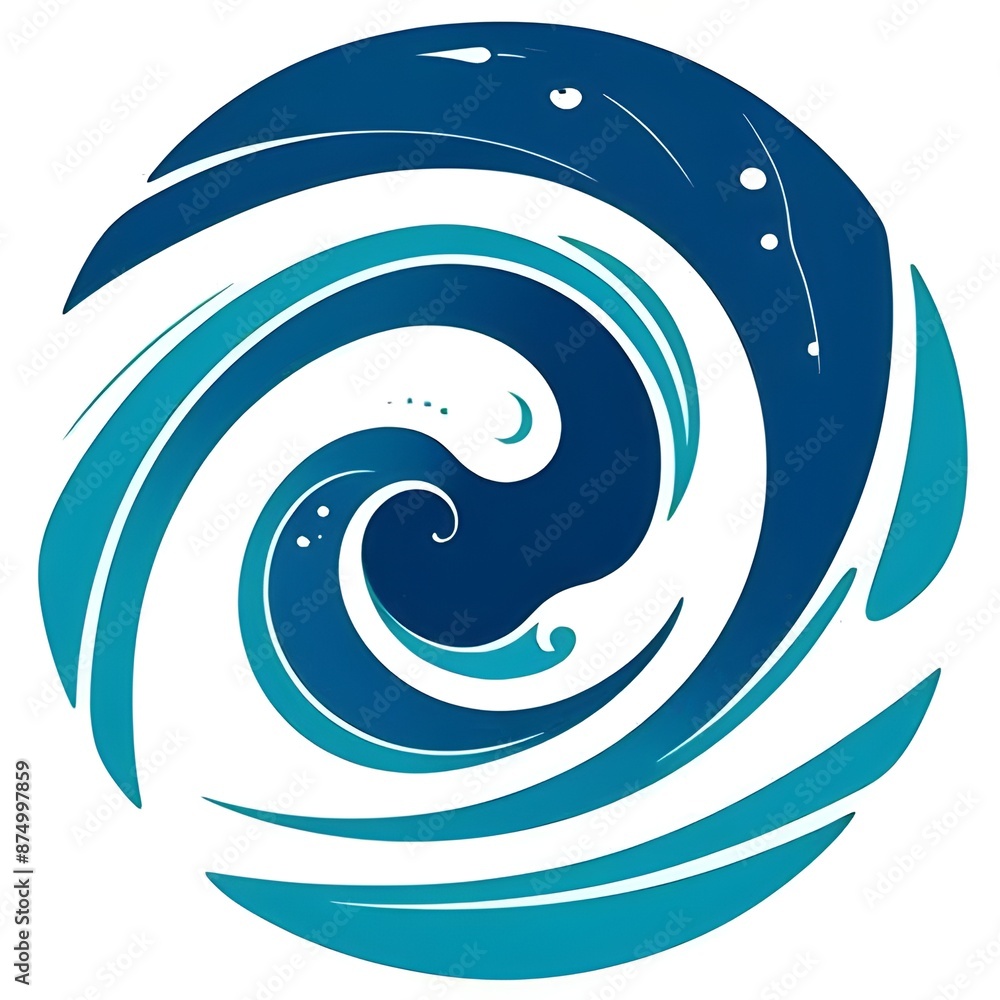 a circular vector logo featuring an ocean wave, sea, water, splash, rip ...