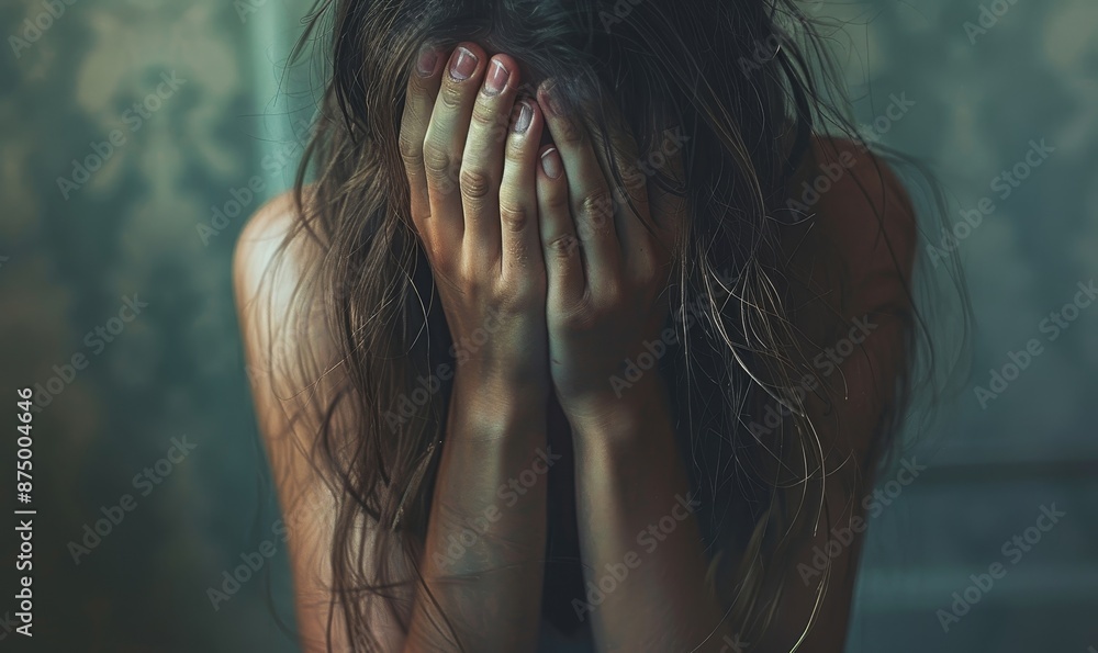 The concept of depression, featuring a young girl in a state of despair ...