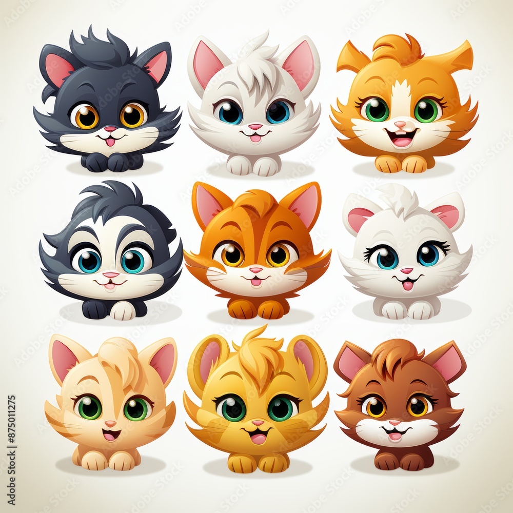 Set of cute cat characters for creative projects in different poses and ...