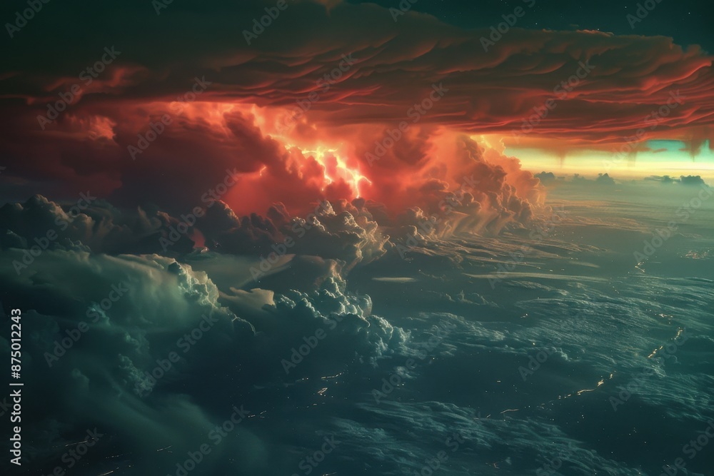 Rare red sprite lightning high in the mesosphere. Thunderstorm below ...