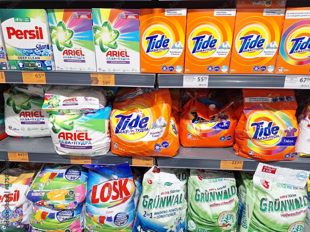 LVIV, UKRAINE - July 04, 2024: Diverse Selection of Laundry Detergents ...