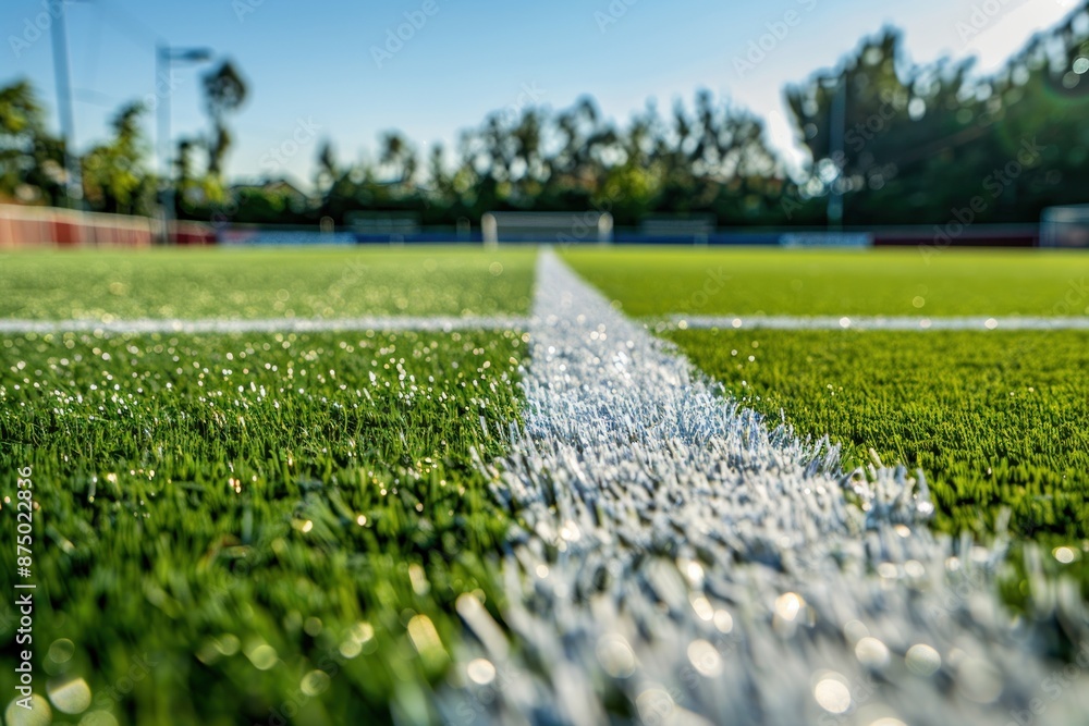 installation of white lines on an artificial turf sports field Stock ...