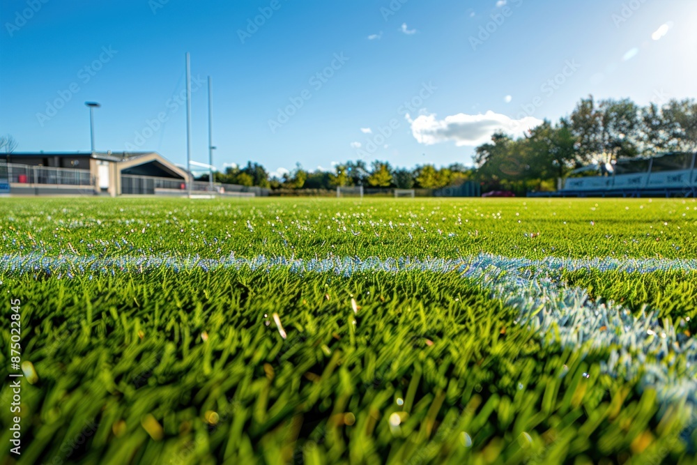 installation of white lines on an artificial turf sports field Stock ...