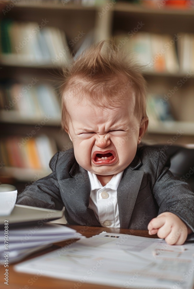 Angry Baby Wearing a Suit at Office Desk, Capturing the Hilarious ...