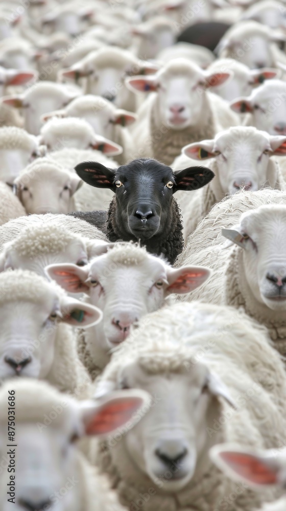 Black Sheep Among White Sheep in a Pasture, Highlighting the Concept of ...