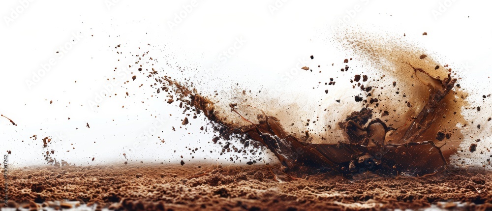 Dynamic action shot of dirt flying in the air, capturing the energy and ...