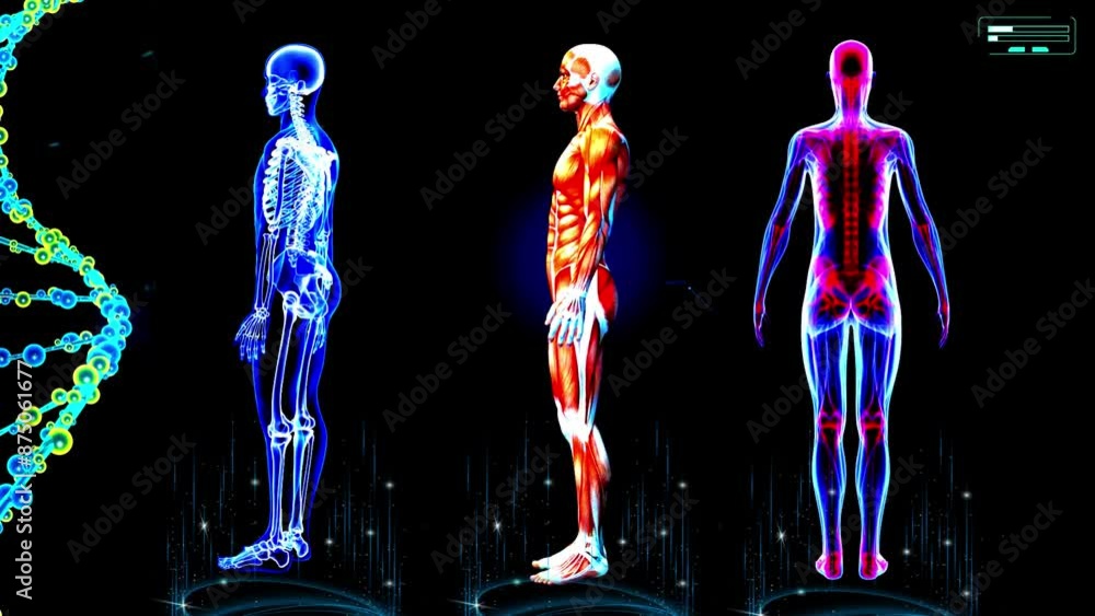 Human Body Muscles with Skeleton System Anatomy and Blue Human Anatomy ...