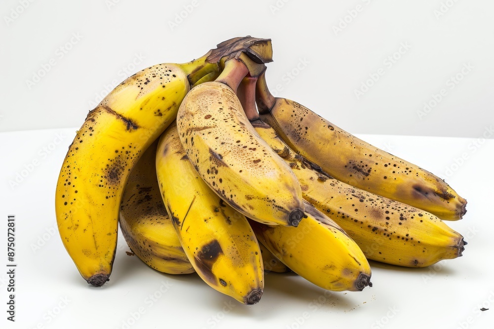 A colorful still life of bananas in different stages of ripeness ...