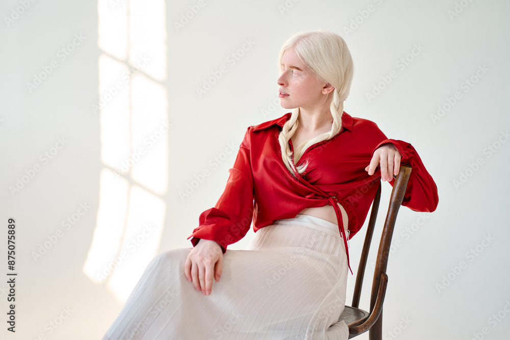 Inclusive unusual natural beauty, inclusion, albinism concept. Happy ...