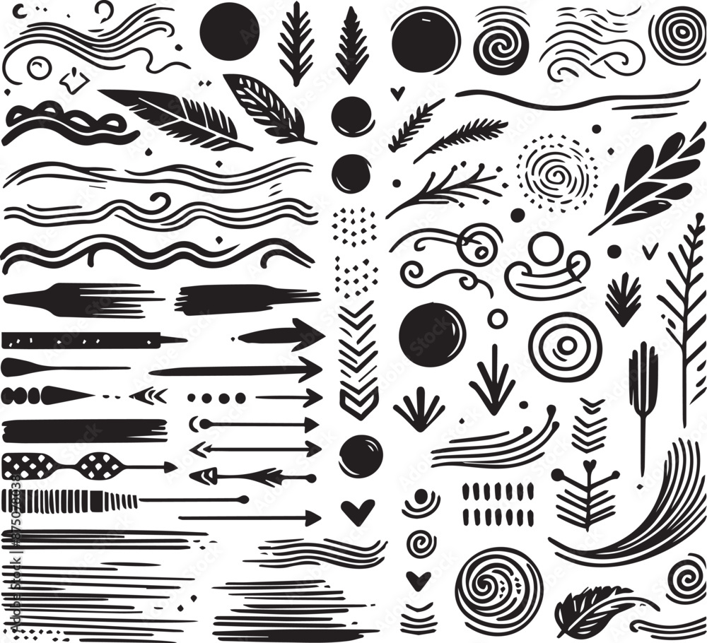 Sketch hand drawn spring floral plant, nature graphic leaf, scribble ...