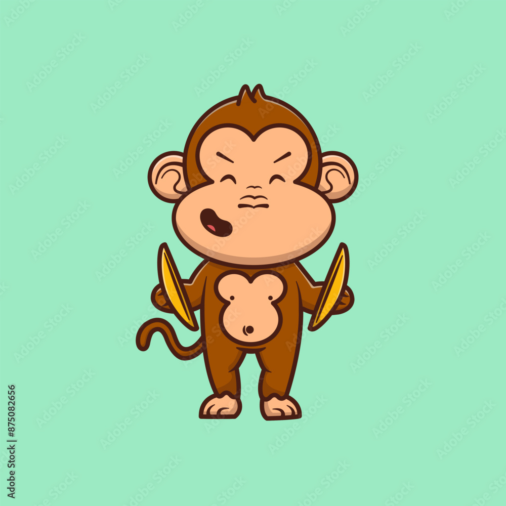 Cute Monkey Playing Cymbal Cartoon Vector Illustration. Animal ...