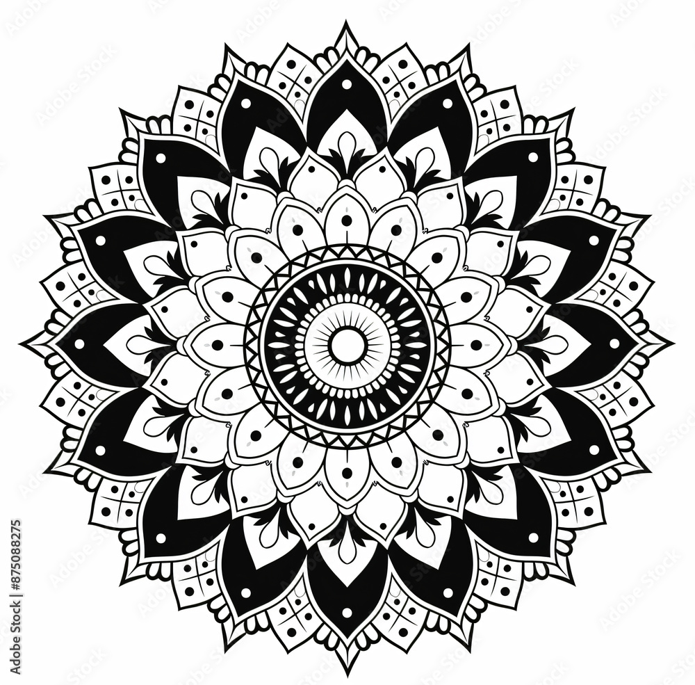 Mandala, simple line drawing for coloring book, no shading, white ...