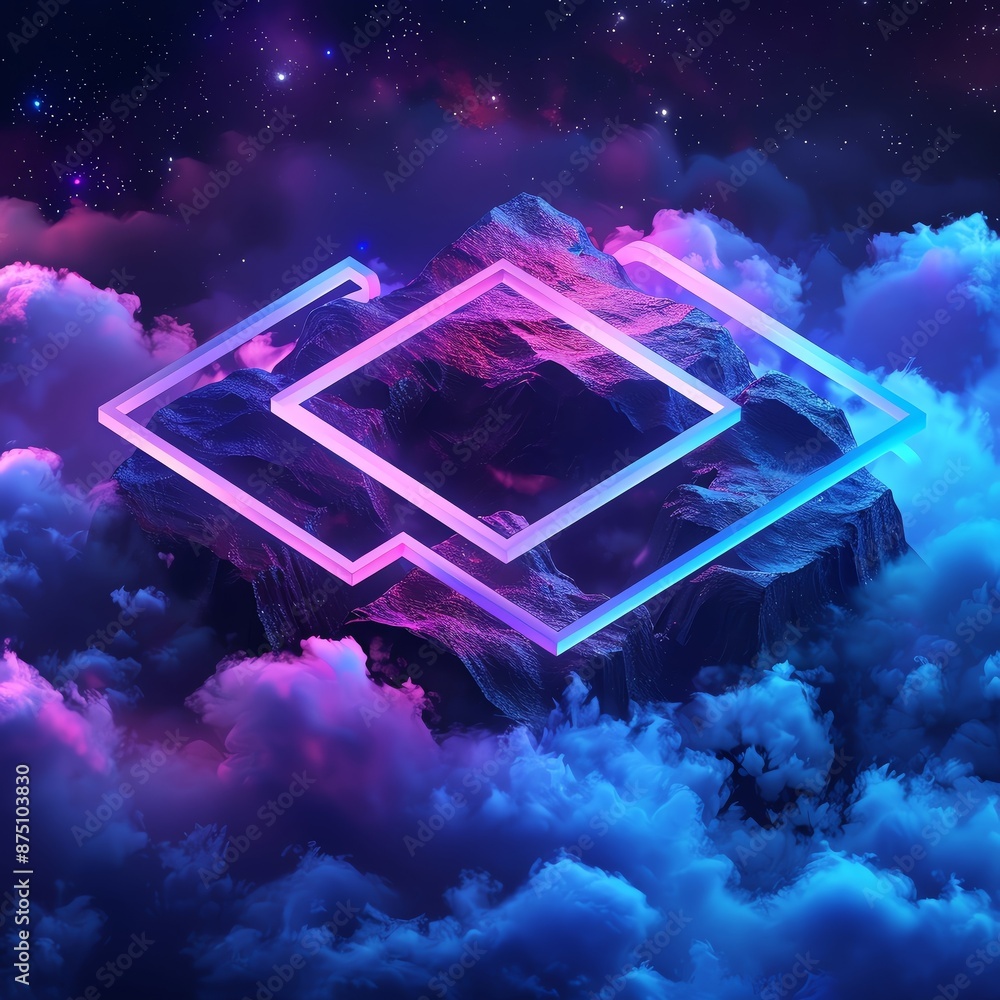 Magazine-style photo of a modern synthwave logo for a tech company's ...