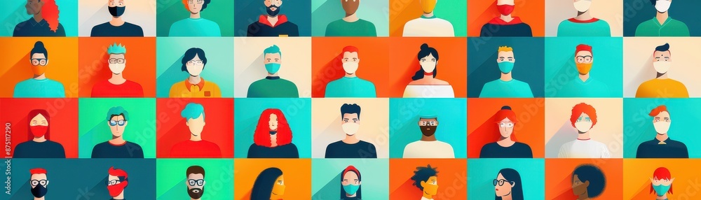 Colorful diverse avatars of people in a flat illustration style ...
