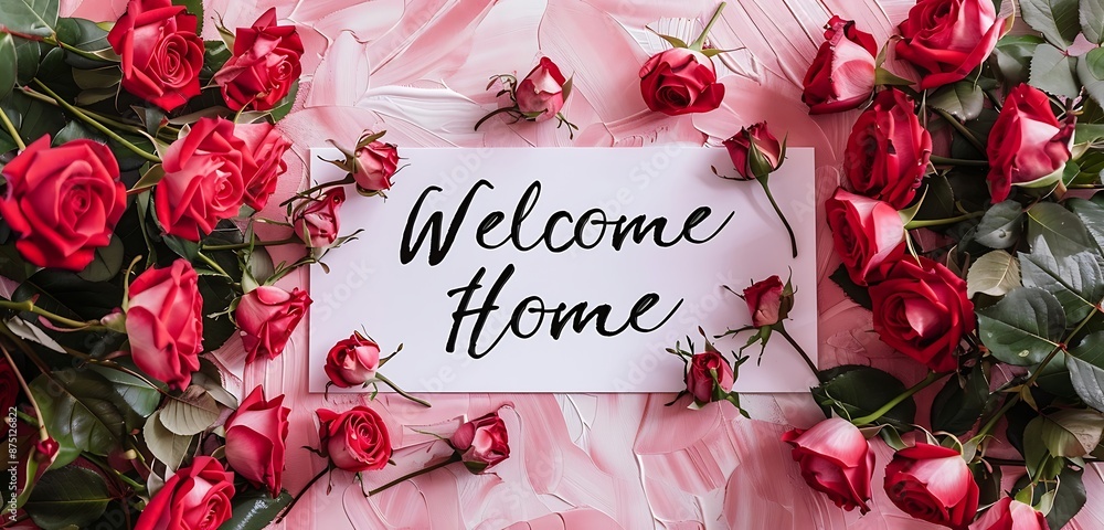welcome home written in the middle of the background with roses flowers ...