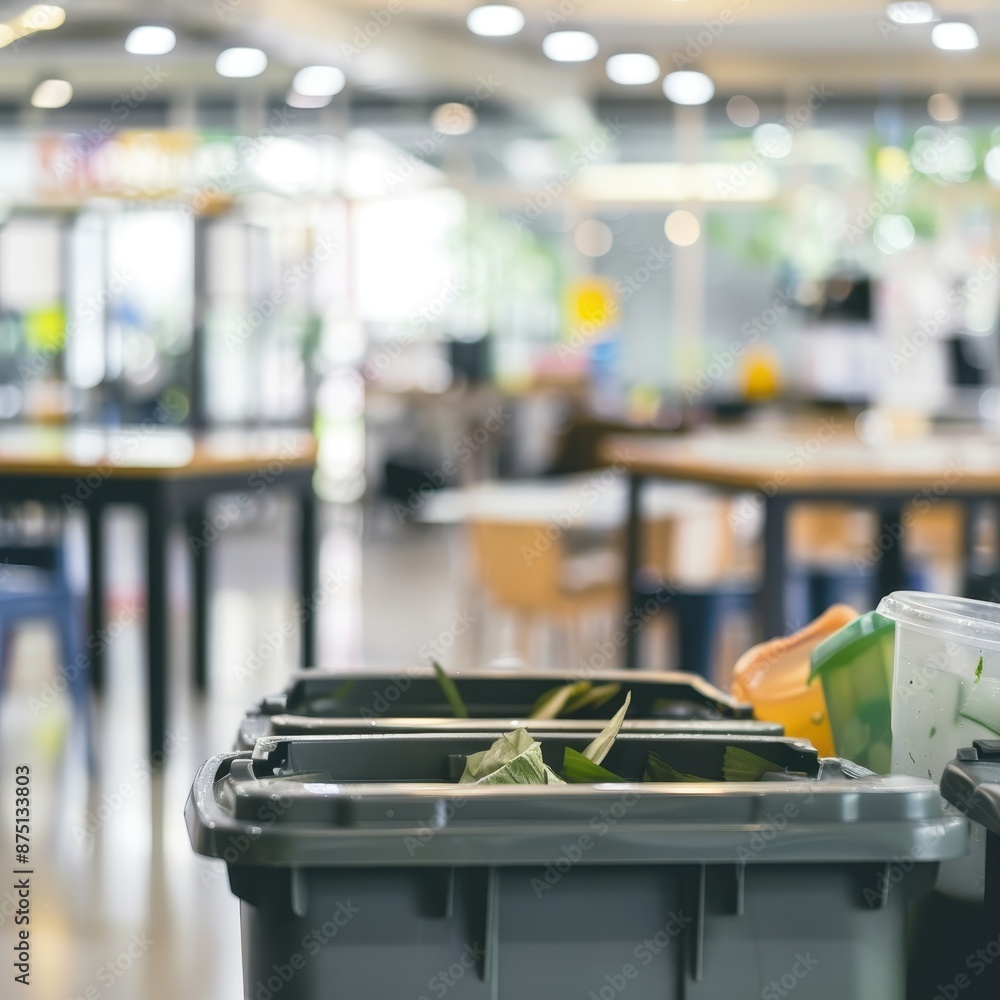 Blurred background of a modern office cafeteria using biodegradable ...