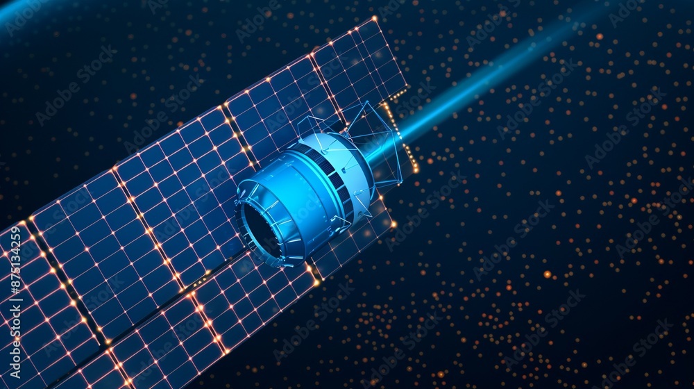Futuristic satellite communication illustration with orbiting ...