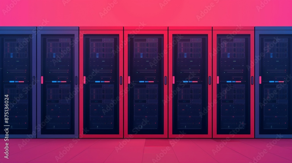 Modern data center scene with secure servers, efficient cooling systems ...