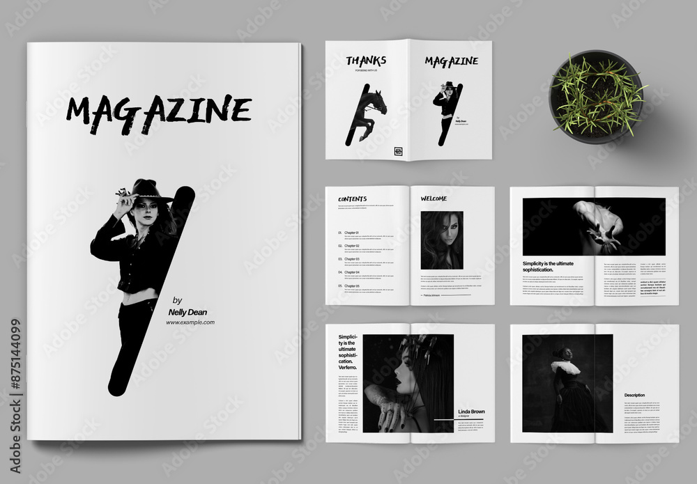 Minimal And Black Magazine Layout Stock Template | Adobe Stock