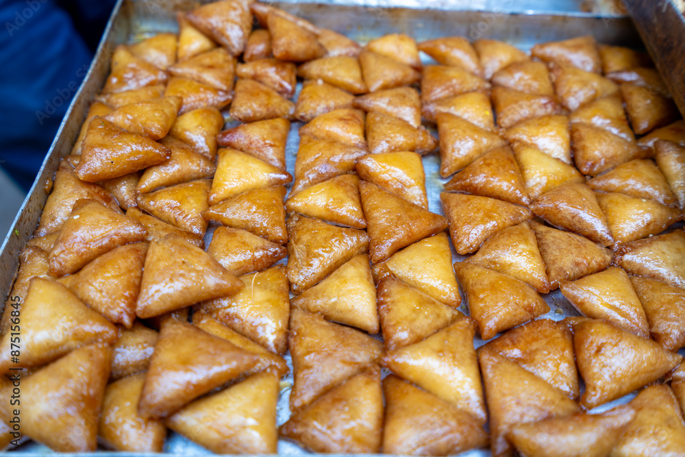 Fes, Morocco - March 23, 2024: A variety of traditional Moroccan snacks ...